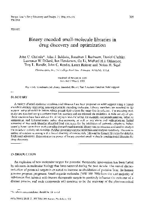 Pdf Binary Encoded Small Molecule Libraries In Drug Discovery And Optimization Laura Rokosz