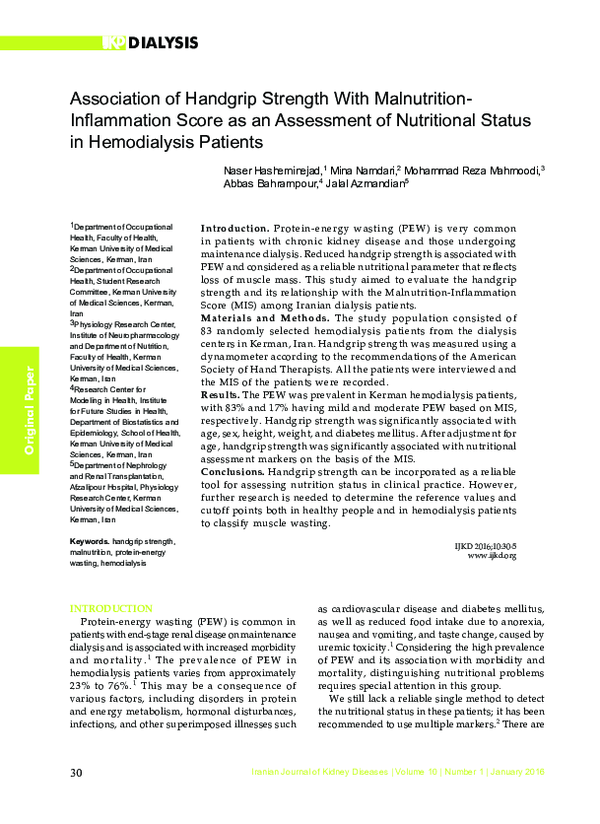 (PDF) Association of Handgrip Strength With Malnutrition- Inflammation ...