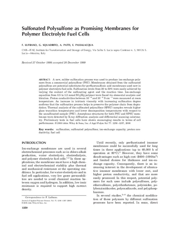 (PDF) Sulfonated polysulfone as promising membranes for polymer ...