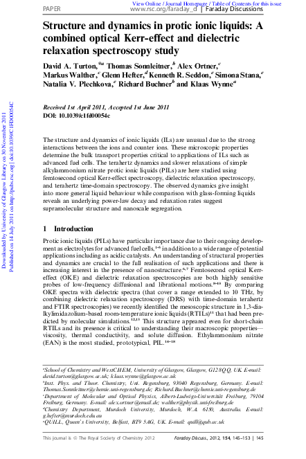 (PDF) Structure and dynamics in protic ionic liquids: A combined optical Kerr-effect and ...