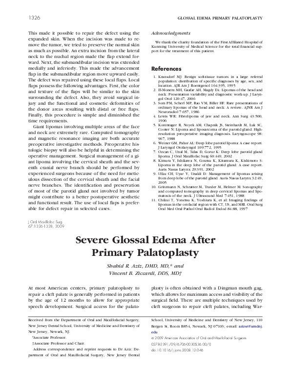 (PDF) Severe Glossal Edema After Primary Palatoplasty