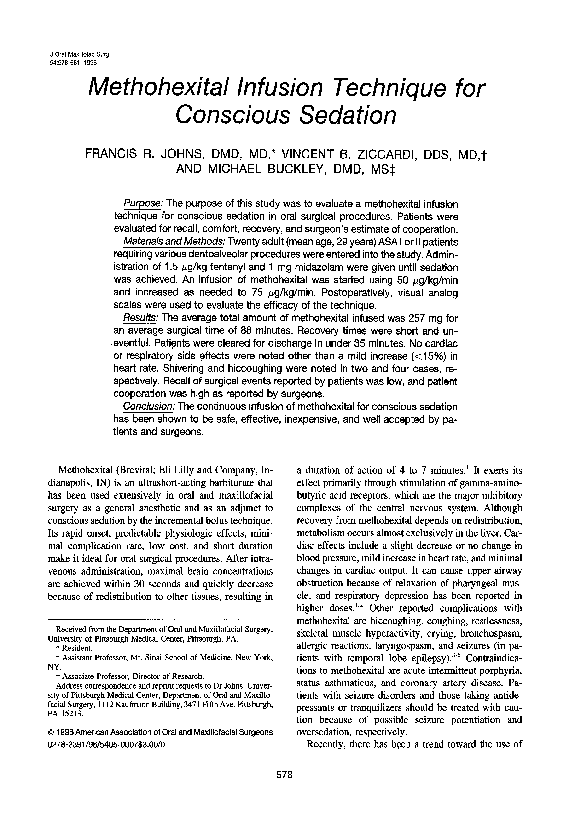 (PDF) Methohexital infusion technique for conscious sedation