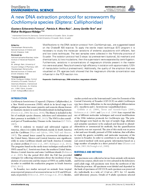 (PDF) A new DNA extraction protocol for screwworm fly Cochliomyia ...