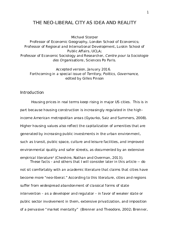 (DOC) The Neoliberal City as Idea and Reality