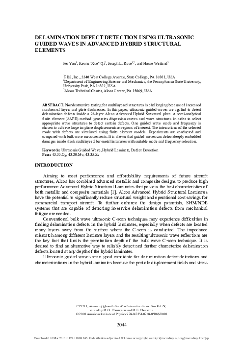 (PDF) Delamination Defect Detection Using Ultrasonic Guided Waves in Advanced Hybrid Structural ...