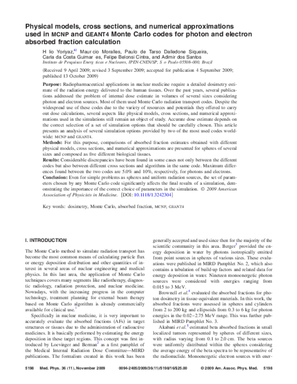 (PDF) Physical models, cross sections, and numerical approximations used in MCNP and GEANT4 ...