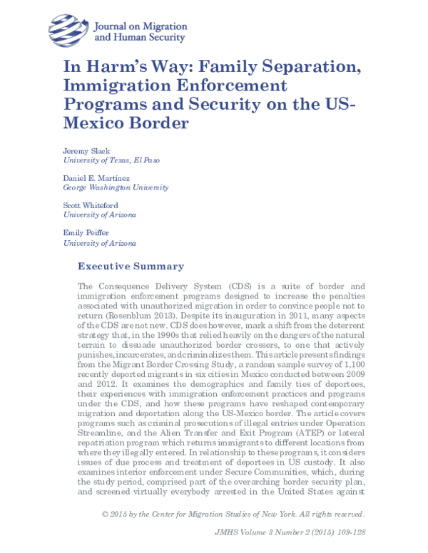 (PDF) In Harm's Way: Family Separation, Immigration Enforcement ...