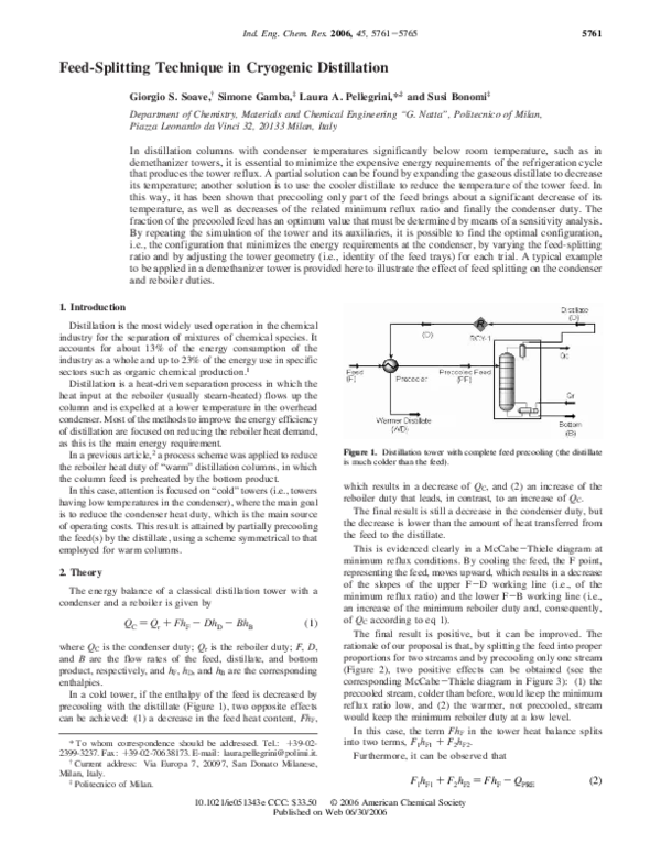 (PDF) Feed-Splitting Technique in Cryogenic Distillation