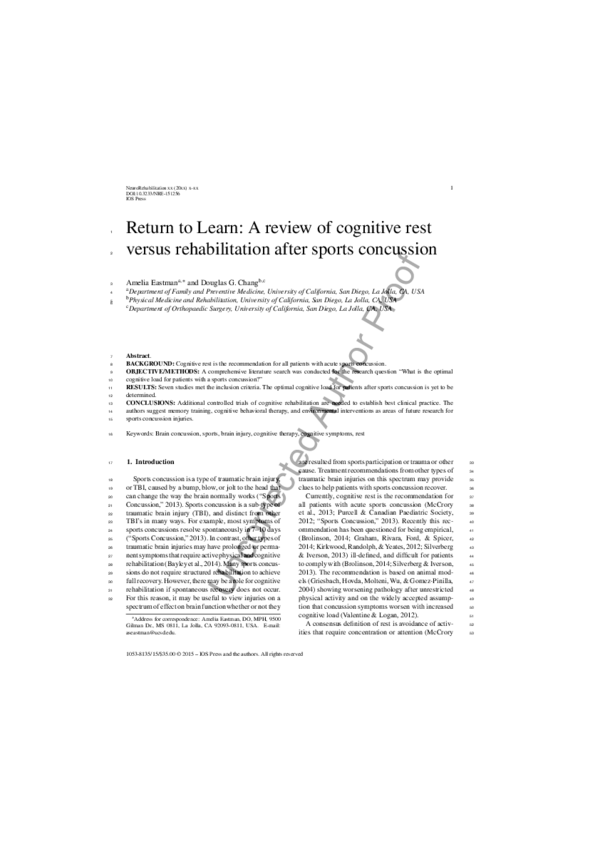 (PDF) Return to Learn: A review of cognitive rest versus rehabilitation ...