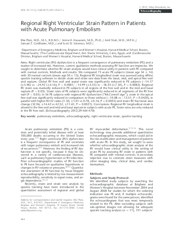 (PDF) Regional Right Ventricular Strain Pattern in Patients with Acute ...
