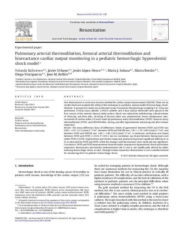 Pdf Pulmonary Arterial Thermodilution Femoral Arterial Thermodilution And Bioreactance