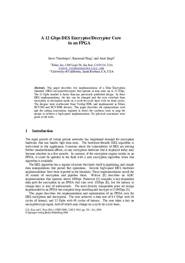 (PDF) A 12 Gbps DES Encryptor/Decryptor Core in an FPGA