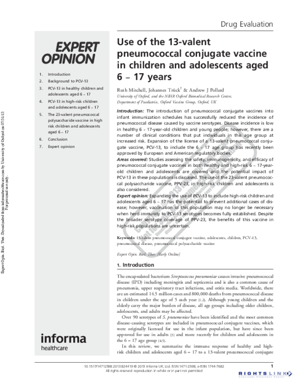 (PDF) Use of 13-Valent Pneumococcal Conjugate Vaccine and 23-Valent ...