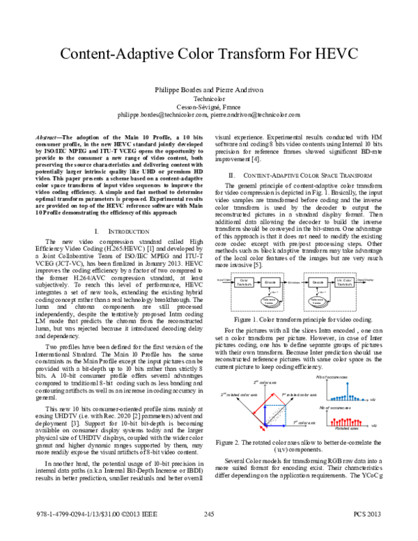 (PDF) Content-adaptive color transform For HEVC