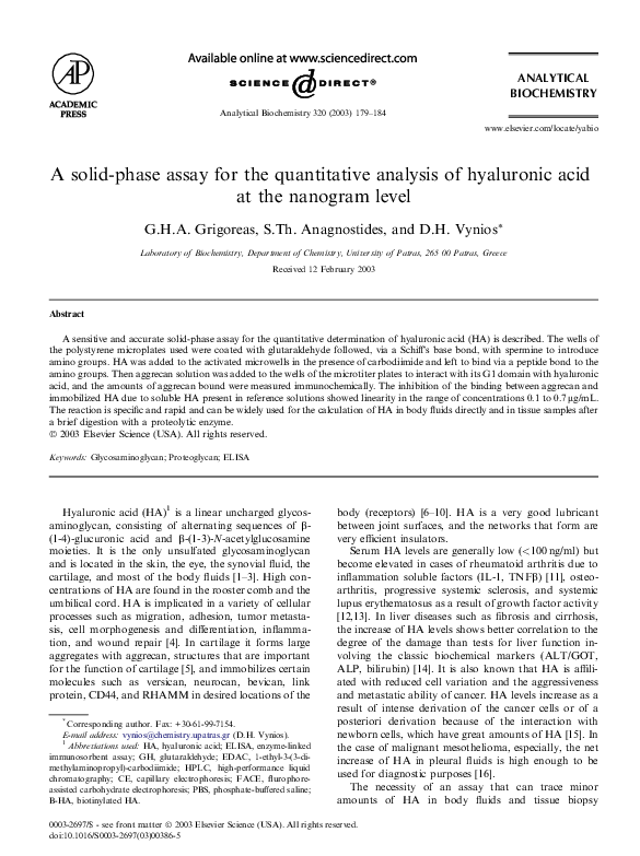 (PDF) A solid-phase assay for the quantitative analysis of hyaluronic ...