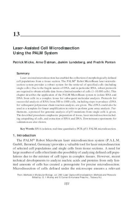 (PDF) Laser-Assisted Cell Microdissection Using the PALM System