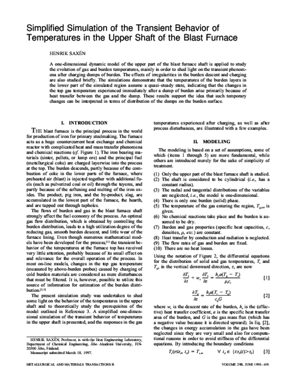 (PDF) Computer modelling of burden distribution in the blast furnace equipped by a bell-less top ...