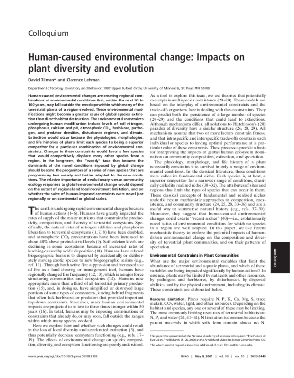 (PDF) Human-caused environmental change: Impacts on plant diversity and ...