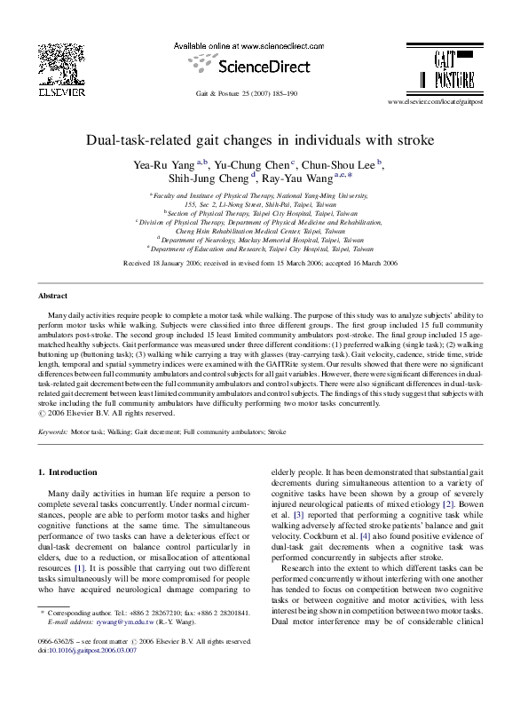 (PDF) Dual-task-related gait changes in individuals with stroke