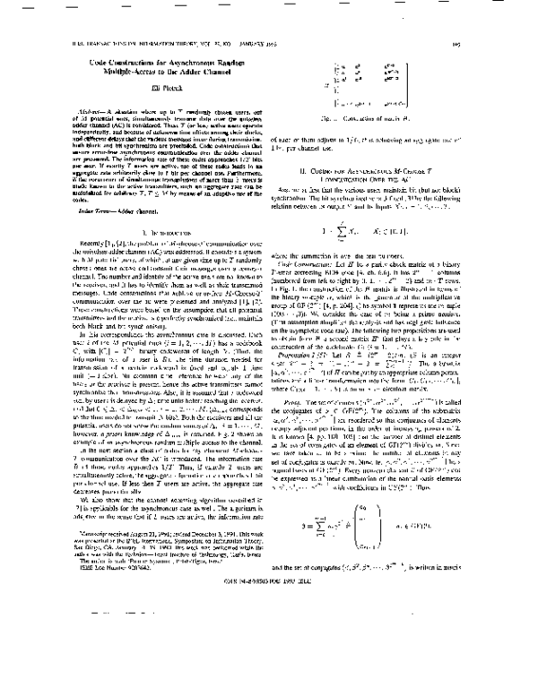 (PDF) Code constructions for asynchronous random multiple-access to the ...