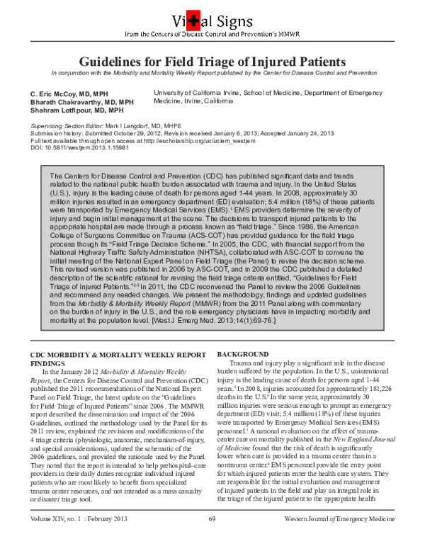 (PDF) Guidelines for Field Triage of Injured Patients