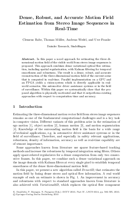 Pdf Dense Robust And Accurate Motion Field Estimation From Stereo Image Sequences In Real Time
