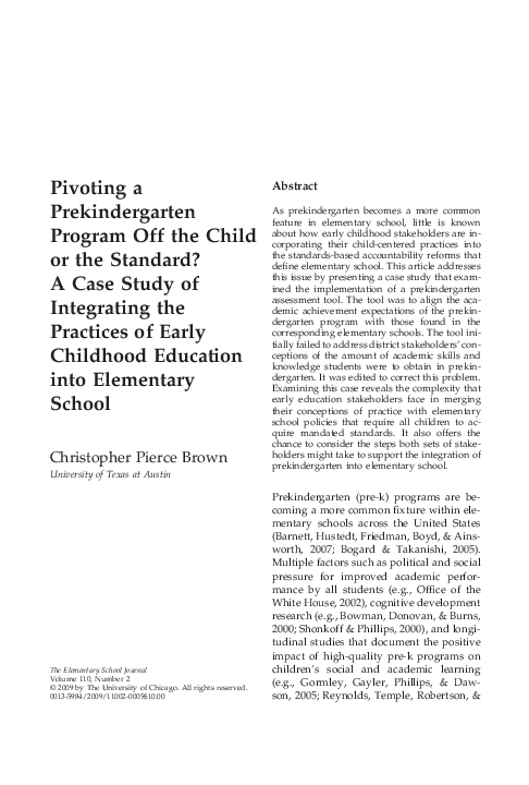 (PDF) Pivoting a Prekindergarten Program Off the Child or the Standard ...