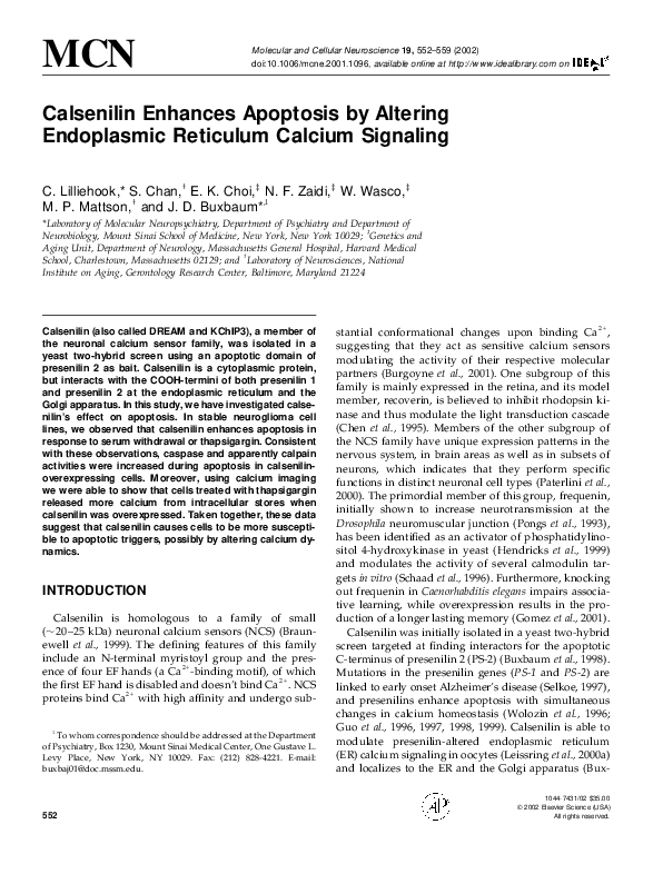 (PDF) Calsenilin Enhances Apoptosis by Altering Endoplasmic Reticulum ...
