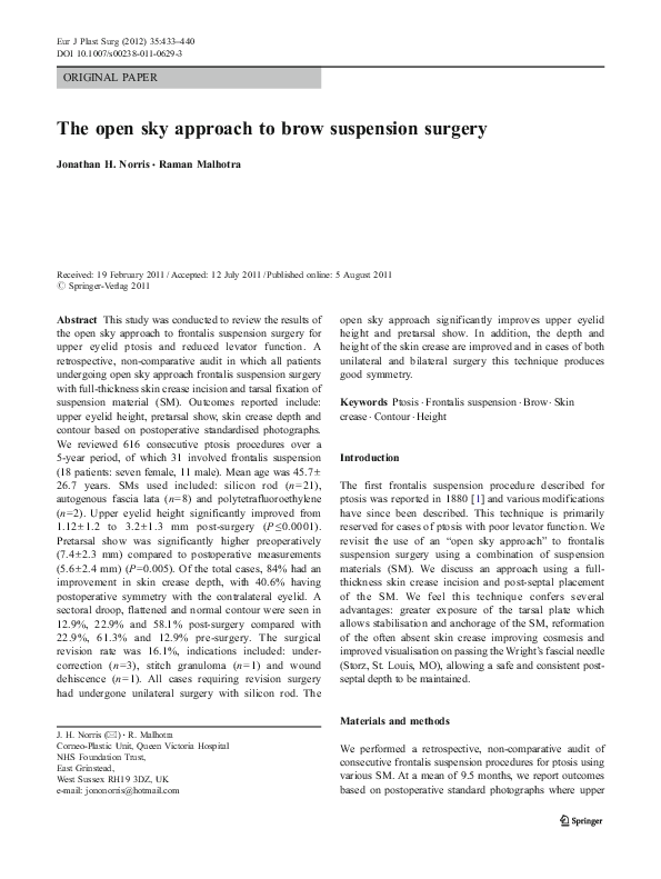 (PDF) The open sky approach to brow suspension surgery
