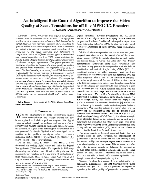 Pdf An Intelligent Rate Control Algorithm To Improve The Video Quality At Scene Transitions 2631