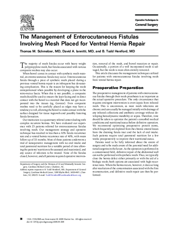 (PDF) The Management of Enterocutaneous Fistulas Involving Mesh Placed ...