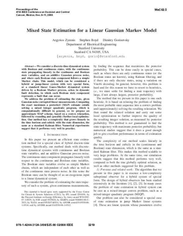 (PDF) Mixed state estimation for a linear Gaussian Markov model