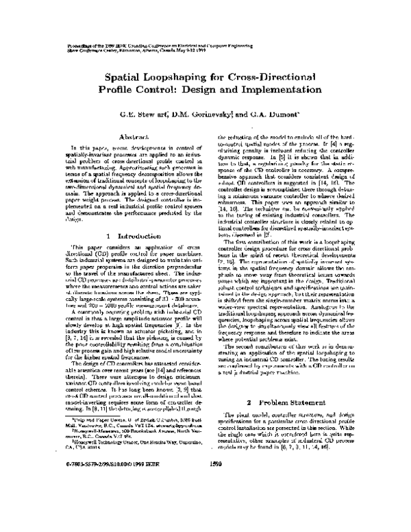 (PDF) Spatial loopshaping for cross-directional profile control: design and implementation