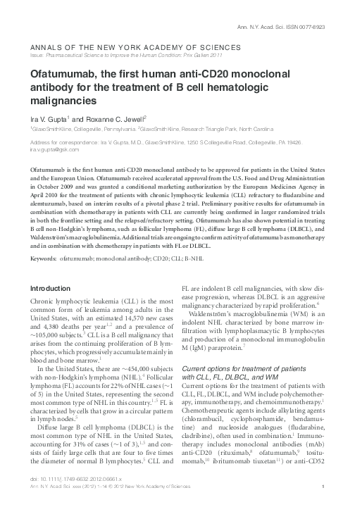 (PDF) Ofatumumab, the first human anti-CD20 monoclonal antibody for the ...