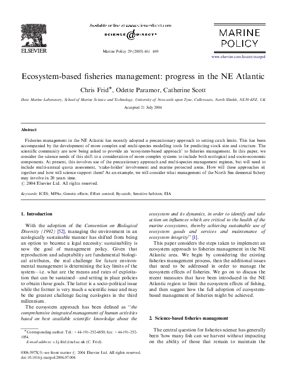 (PDF) Ecosystem-based fisheries management: progress in the NE Atlantic