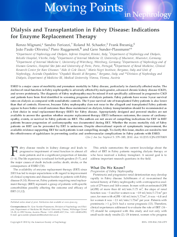 (PDF) Dialysis and Transplantation in Fabry Disease: Indications for ...