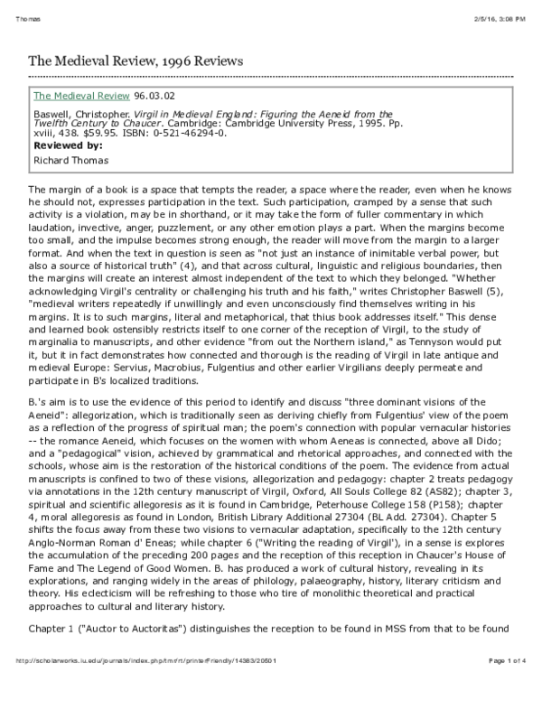 (PDF) C. Baswell, Virgil in Medieval England