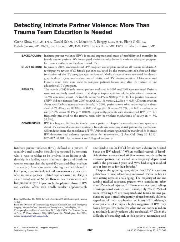 (PDF) Detecting Intimate Partner Violence: More Than Trauma Team ...