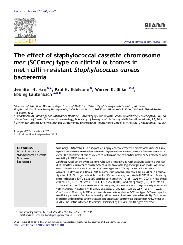(PDF) The effect of staphylococcal cassette chromosome mec (SCCmec ...
