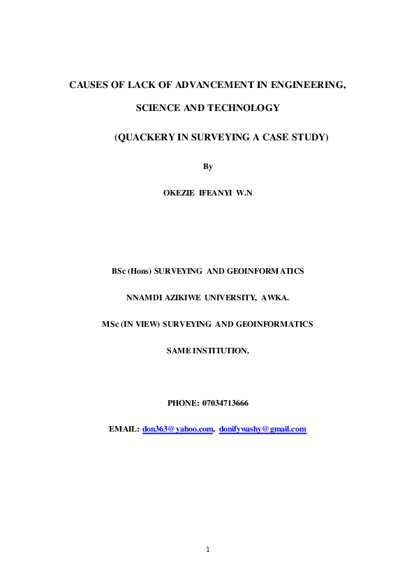 CAUSES OF LACK OF ADVANCEMENT IN ENGINEERING, SCIENCE AND TECHNOLOGY ...