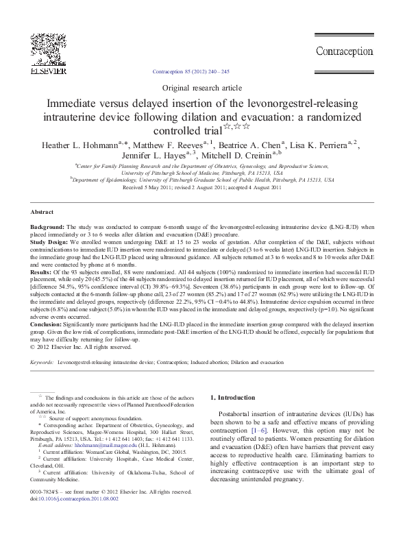(PDF) Immediate versus delayed insertion of the levonorgestrel ...