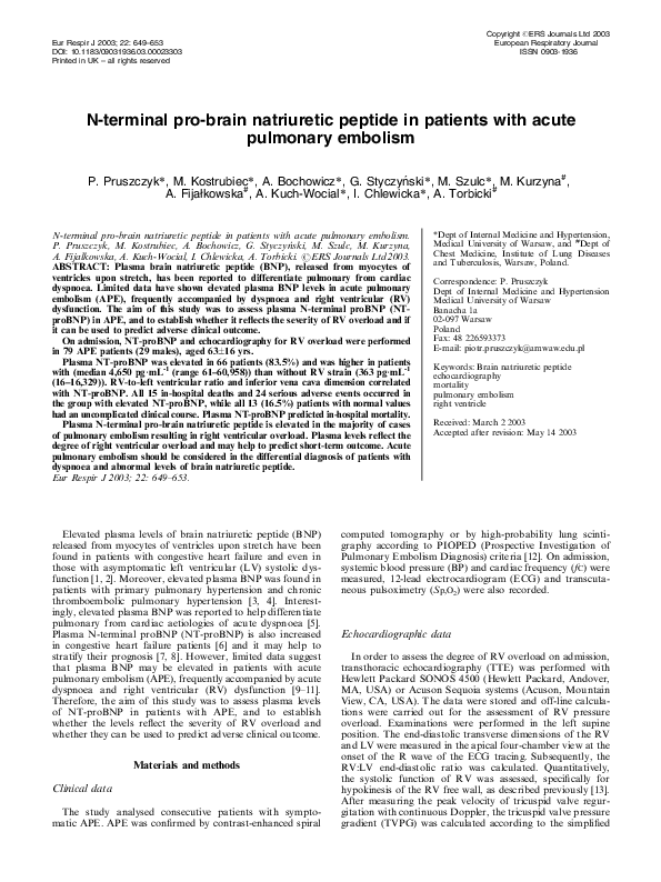 (PDF) N-terminal pro-brain natriuretic peptide in patients with acute ...