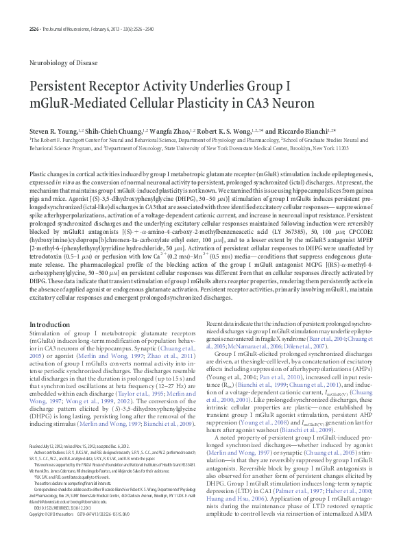 (PDF) Persistent Receptor Activity Underlies Group I mGluR-Mediated ...