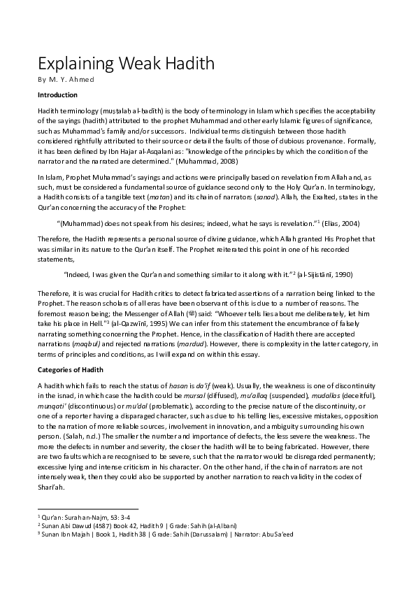 (PDF) Explaining Weak Hadith