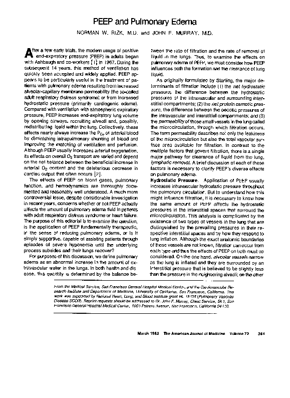 (PDF) PEEP and pulmonary edema