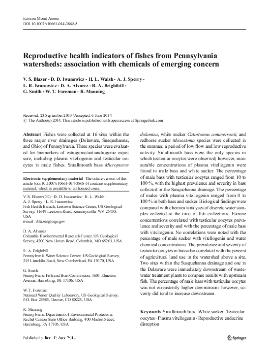 (PDF) Reproductive health indicators of fishes from Pennsylvania ...