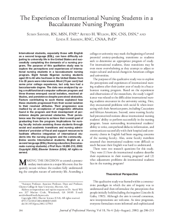 (PDF) The experiences of international nursing students in a ...