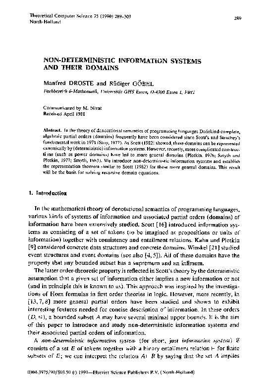 (PDF) Non-deterministic information systems and their domains