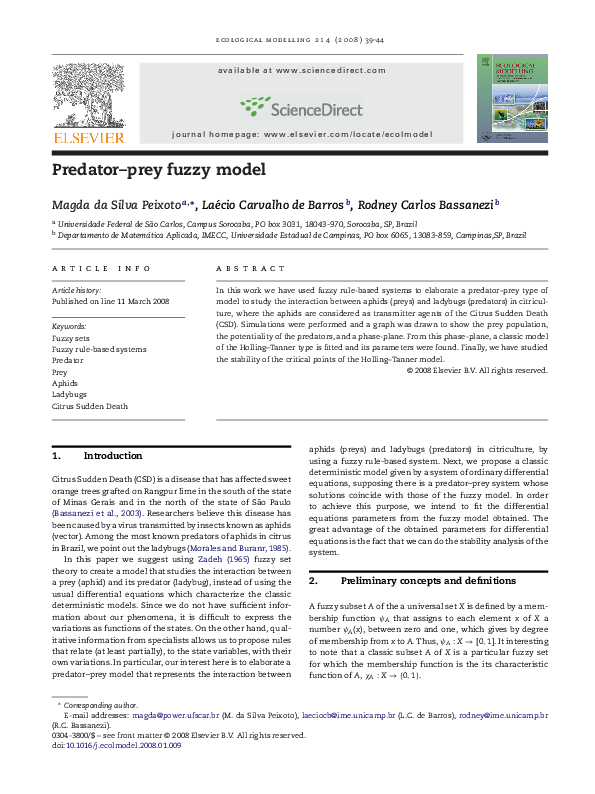 (PDF) Predator–prey fuzzy model | Rodney Bassanezi - Academia.edu