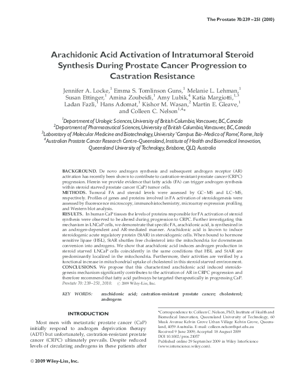 (PDF) Arachidonic Acid Activation of Intratumoral Steroid Synthesis ...